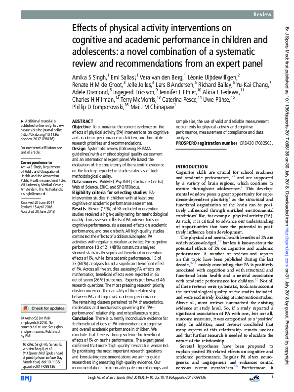 (PDF) Effects of physical activity interventions on cognitive and academic performance in ...