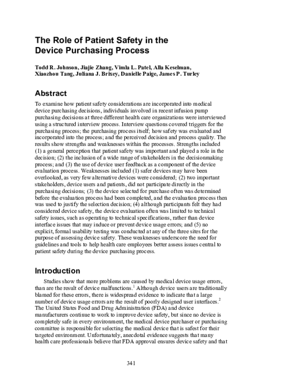 (PDF) The Role of Patient Safety in the Device Purchasing Process