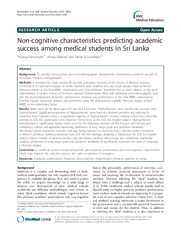 (PDF) Non-cognitive characteristics predicting academic success among ...