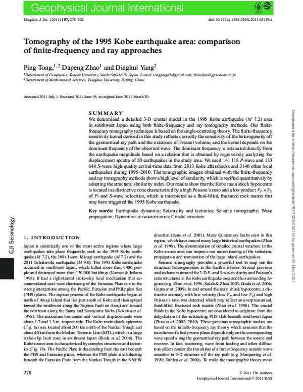 (PDF) Tomography of the 1995 Kobe earthquake area: comparison of finite ...