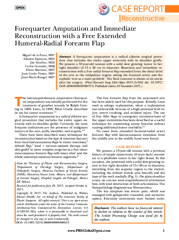 (PDF) Forequarter Amputation and Immediate Reconstruction with a Free ...