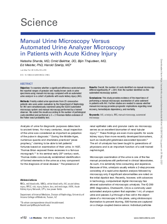 (PDF) Manual Urine Microscopy Versus Automated Urine Analyzer ...