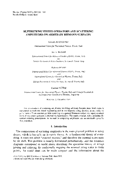 (PDF) Superstring vertex operators and scattering amplitudes on arbitrary Riemann surfaces ...