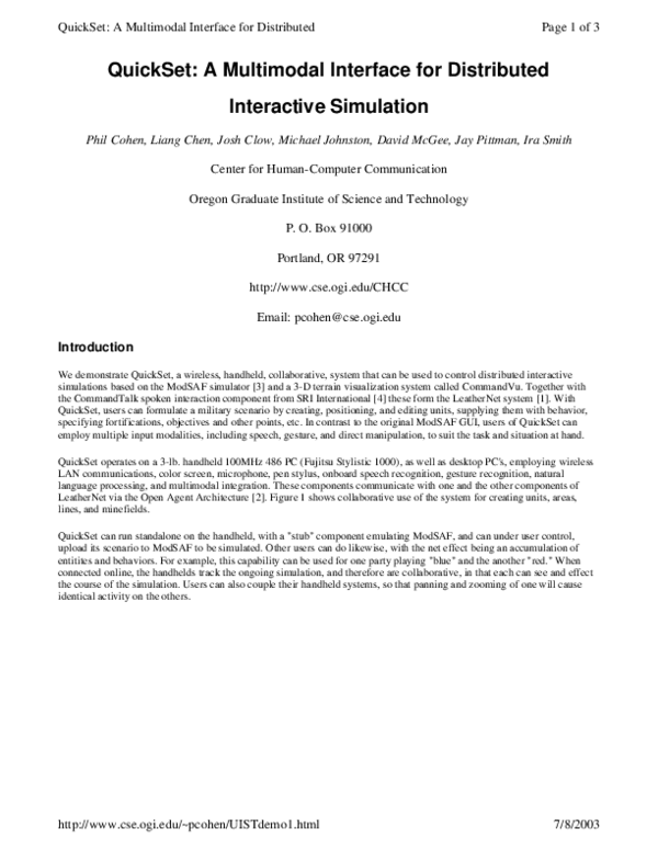 (PDF) Quickset: A multimodal interface for distributed interactive simulations