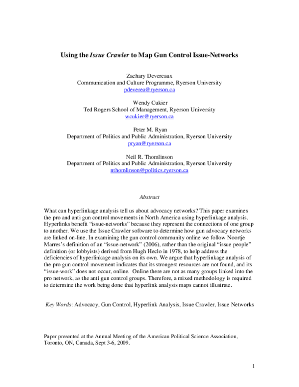 (PDF) Using the Issue Crawler to Map Gun Control Issue-Networks