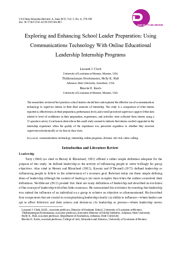 (PDF) Exploring and Enhancing School Leader Preparation: Using ...