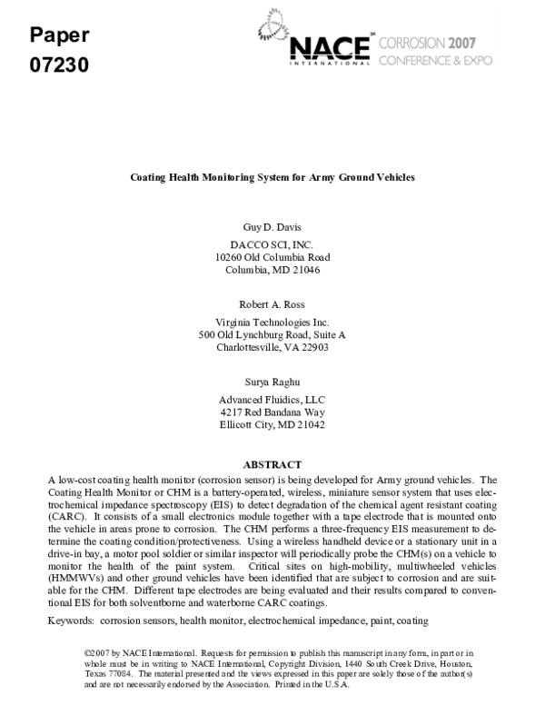 (PDF) Coating Health Monitoring System for Army Ground Vehicles