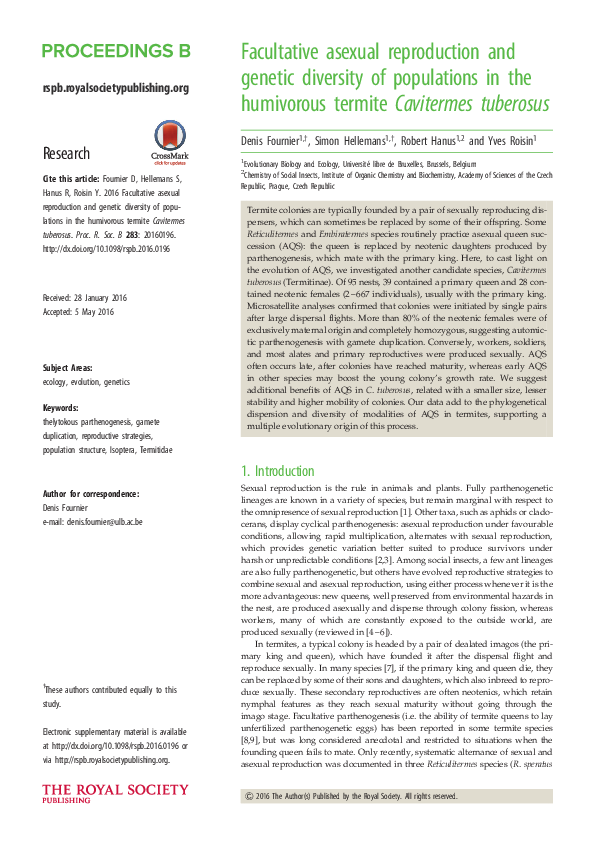 (PDF) Facultative asexual reproduction and genetic diversity of ...