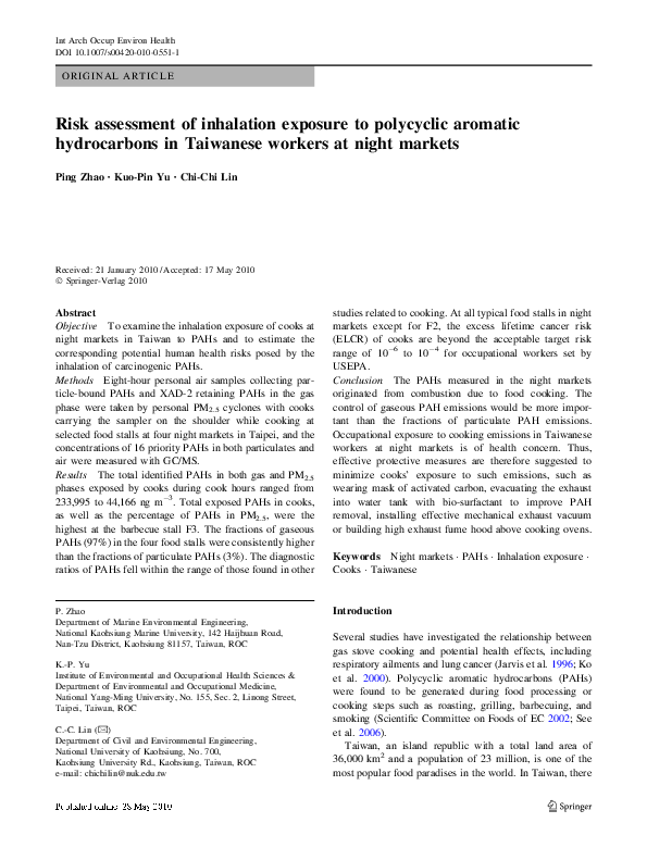 (PDF) Risk assessment of inhalation exposure to polycyclic aromatic ...