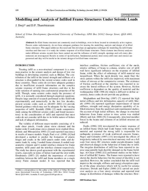 (PDF) Modelling and Analysis of Infilled Frame Structures Under Seismic Loads