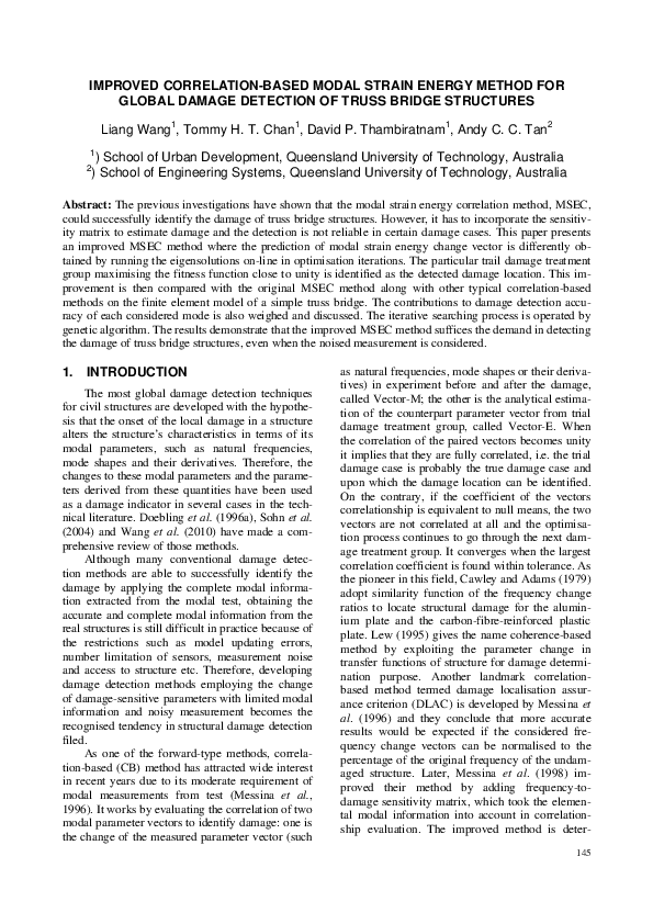 (PDF) Improved correlation-based modal strain energy method for global damage detection of truss ...