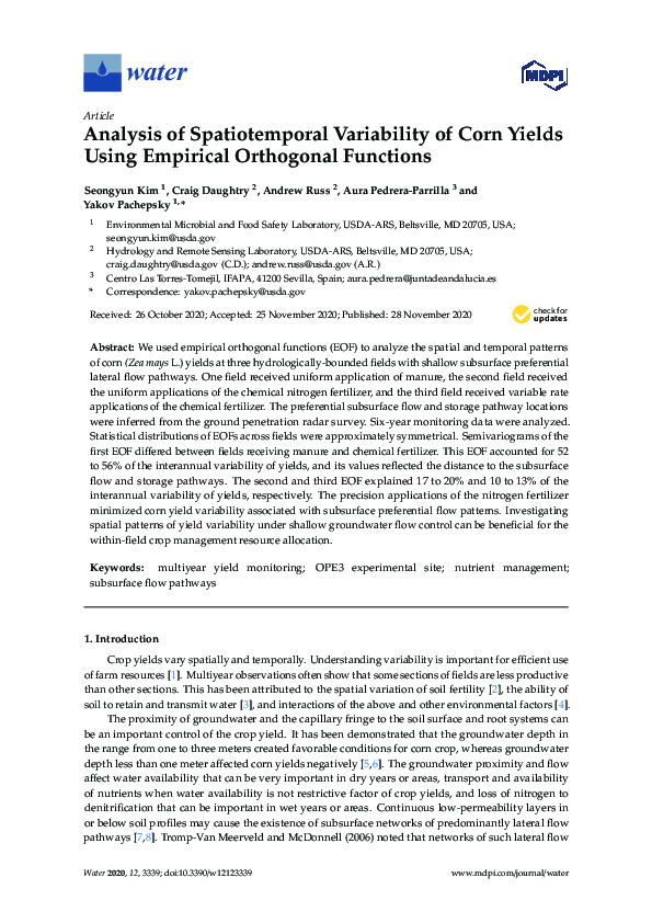 (PDF) Analysis of Spatiotemporal Variability of Corn Yields Using Empirical Orthogonal Functions