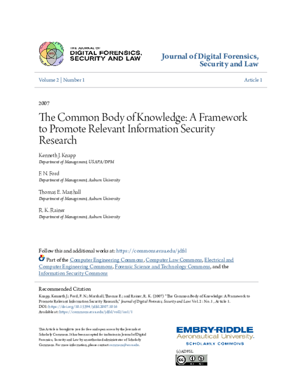 (PDF) The Common Body of Knowledge: A Framework to Promote Relevant ...