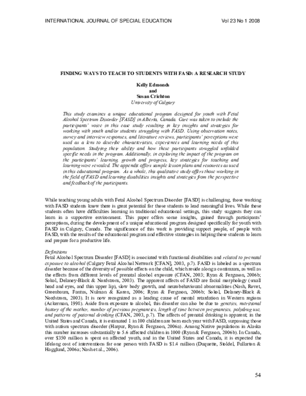 (PDF) Finding Ways to Teach to Students With FASD: A Research Study