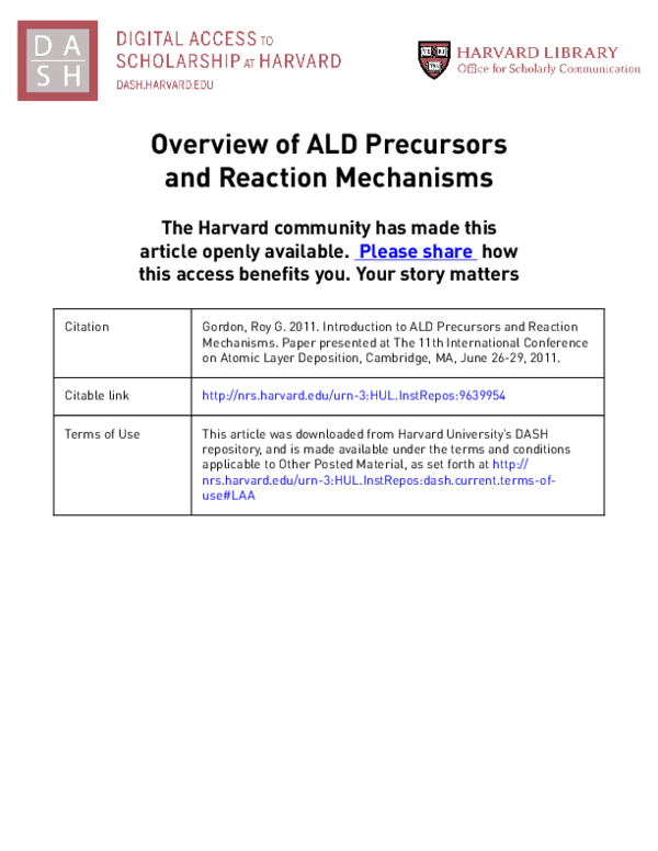 (PDF) Overview of ALD Precursors and Reaction Mechanisms
