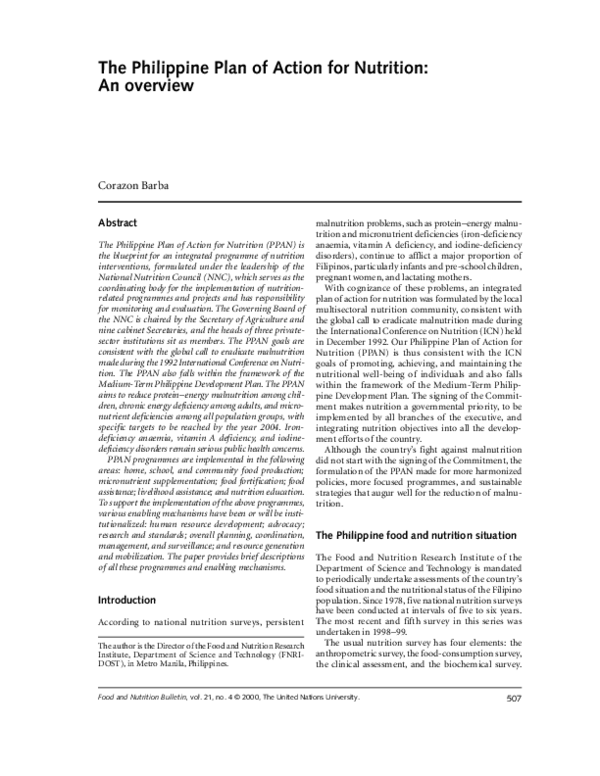 Pdf The Philippine Plan Of Action For Nutrition An Overview