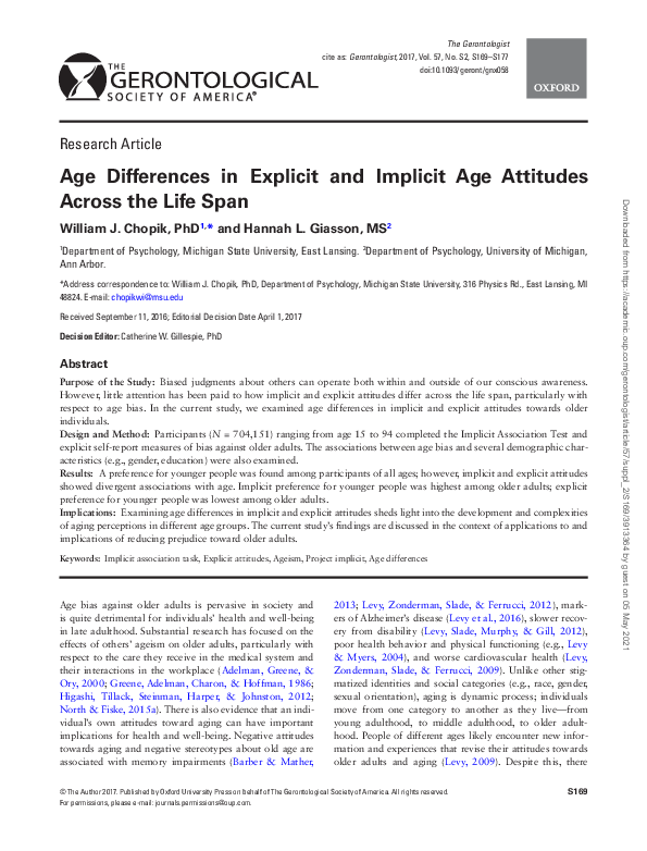 (PDF) Age Differences in Explicit and Implicit Age Attitudes Across the Life Span