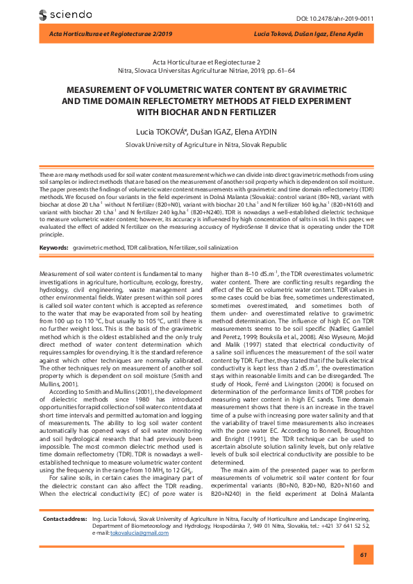 (PDF) Measurement of Volumetric Water Content by Gravimetric and Time ...