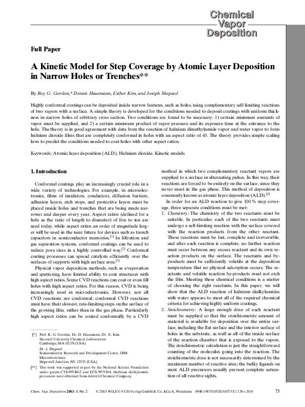 (PDF) A Kinetic Model for Step Coverage by Atomic Layer Deposition in ...