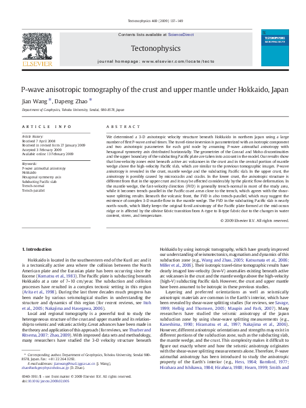 (PDF) P-wave anisotropic tomography of the crust and upper mantle under ...