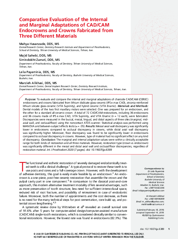 (PDF) Comparative Evaluation of the Internal and Marginal Adaptations ...