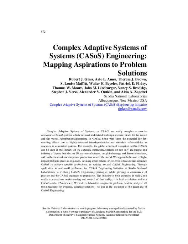 (PDF) Complex Adaptive Systems of Systems (CASoS) Engineering: Mapping Aspirations to Problem ...