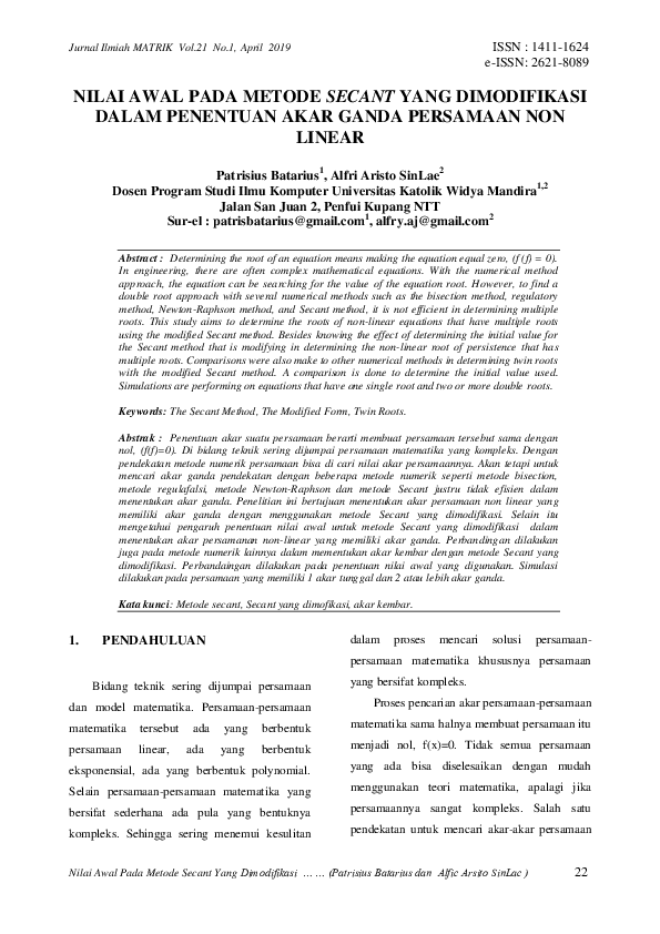 (PDF) Nilai Awal Pada Metode Secant Yang Dimodifikasi Dalam Penentuan ...