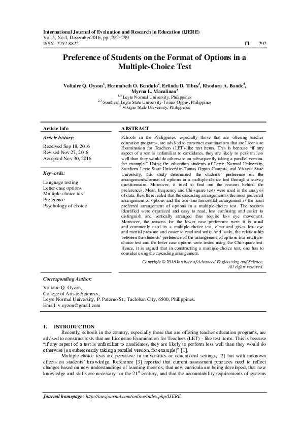 (PDF) Preference of Students on the Format of Options in a Multiple ...