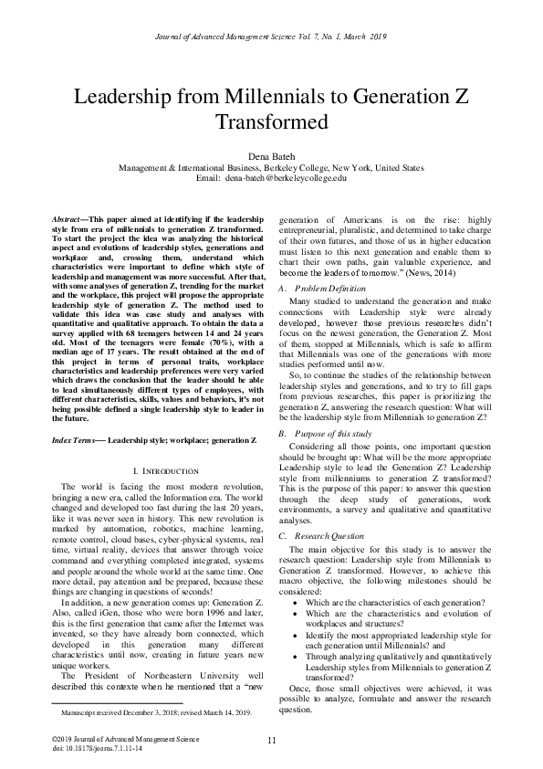 (PDF) Leadership from Millennials to Generation Z Transformed