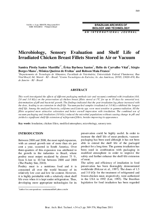 (PDF) Microbiology, sensory evaluation and shelf life of irradiated ...