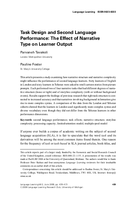 (PDF) Task Design and Second Language Performance: The Effect of ...