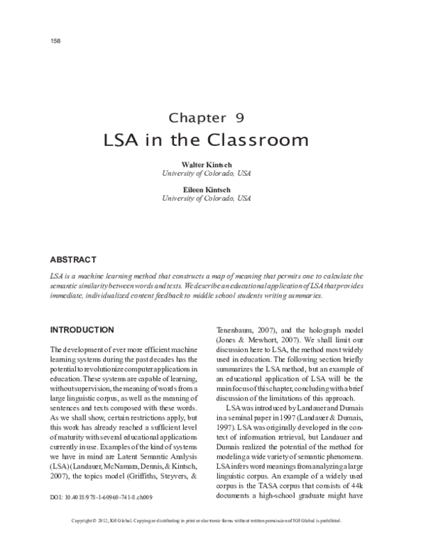 (PDF) LSA in the Classroom