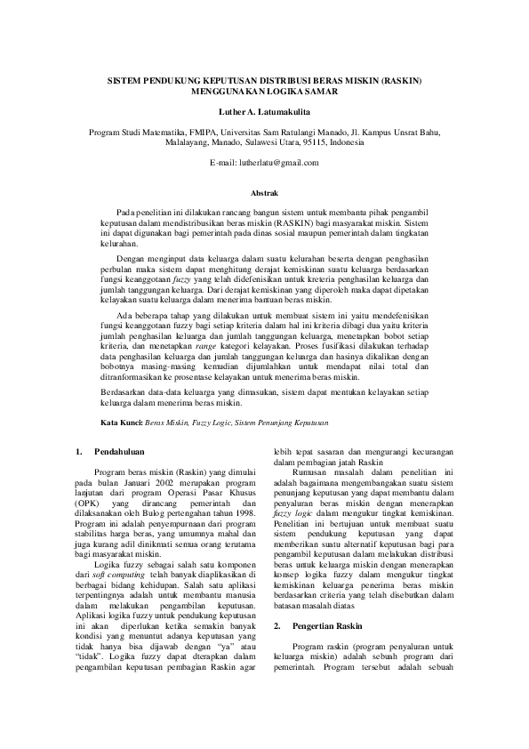 (PDF) Sistem Pendukung Keputusan Distribusi Beras Miskin (Raskin ...