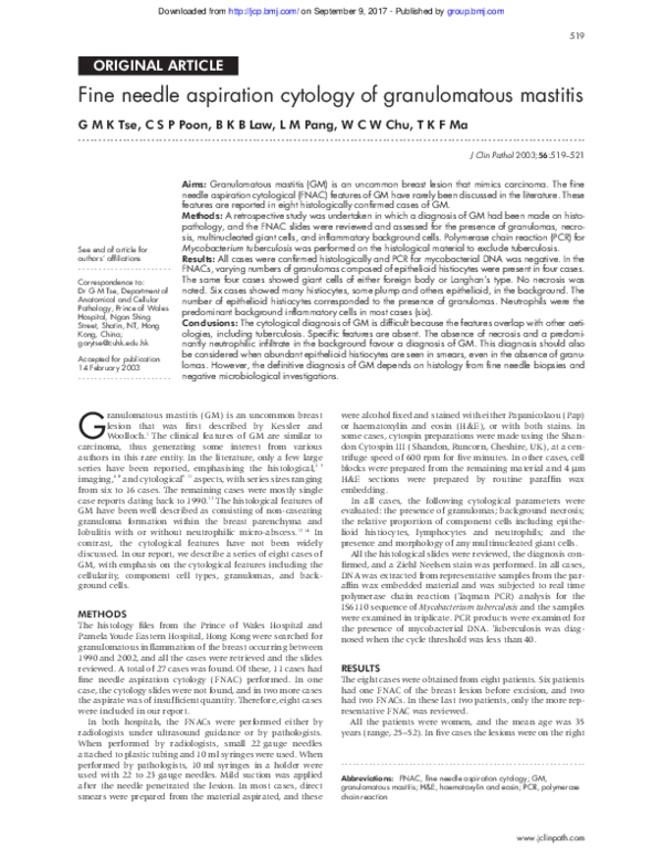 (PDF) Fine Needle Aspiration Cytology of Granulomatous Mastitis
