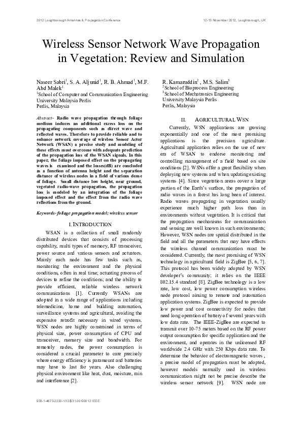 (PDF) Wireless sensor network wave propagation in vegetation: Review and simulation