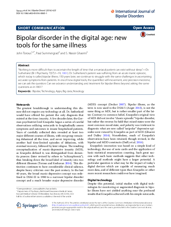 (PDF) Bipolar disorder in the digital age: new tools for the same illness