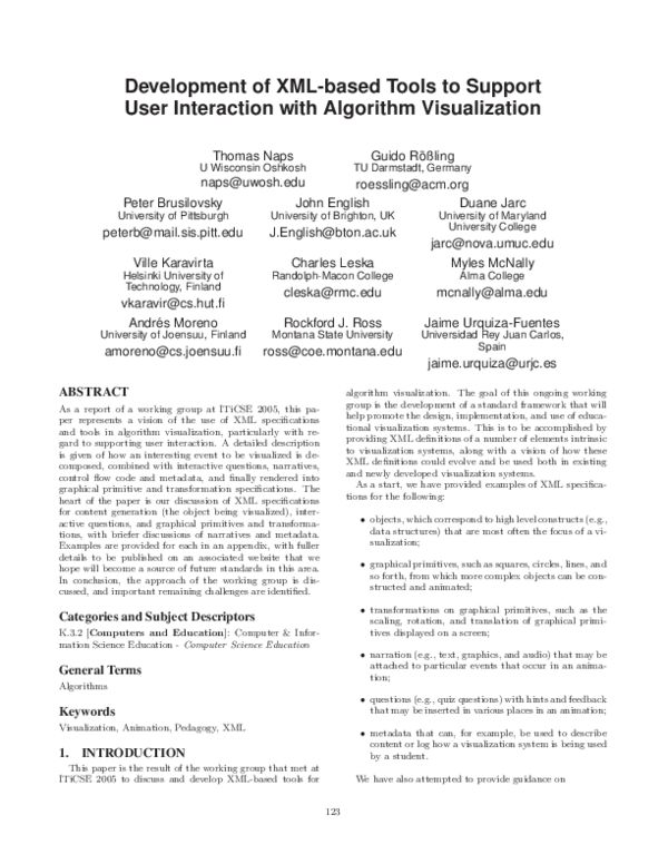 Pdf Development Of Xml Based Tools To Support User Interaction With Algorithm Visualization