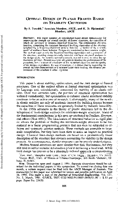 (PDF) Optimal design of planar frames based on stability criterion ...