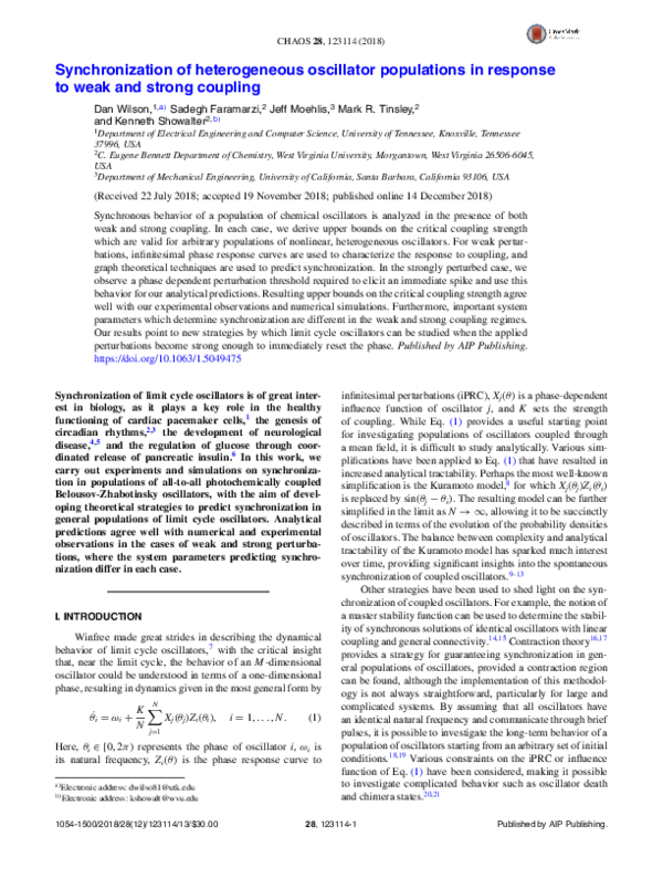 Pdf Synchronization Of Heterogeneous Oscillator Populations In Response To Weak And Strong