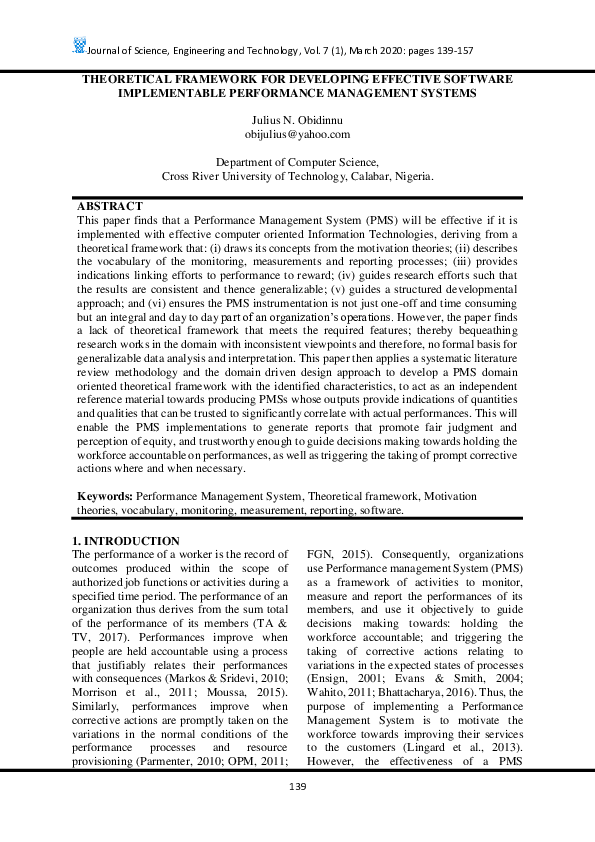 (PDF) THEORETICAL FRAMEWORK FOR DEVELOPING EFFECTIVE SOFTWARE IMPLEMENTABLE PERFORMANCE ...