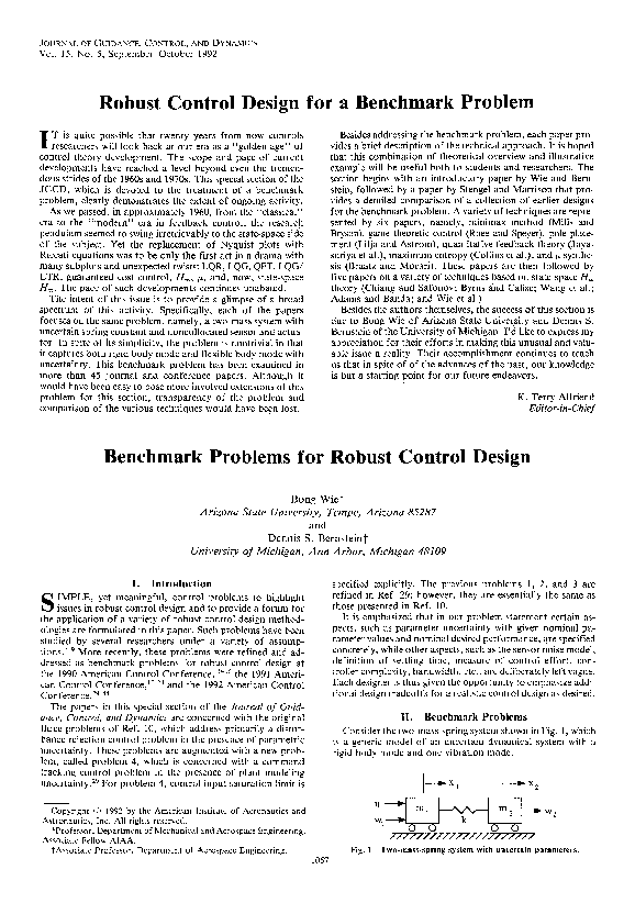 (PDF) Benchmark problems for robust control design (1992 ACC version)