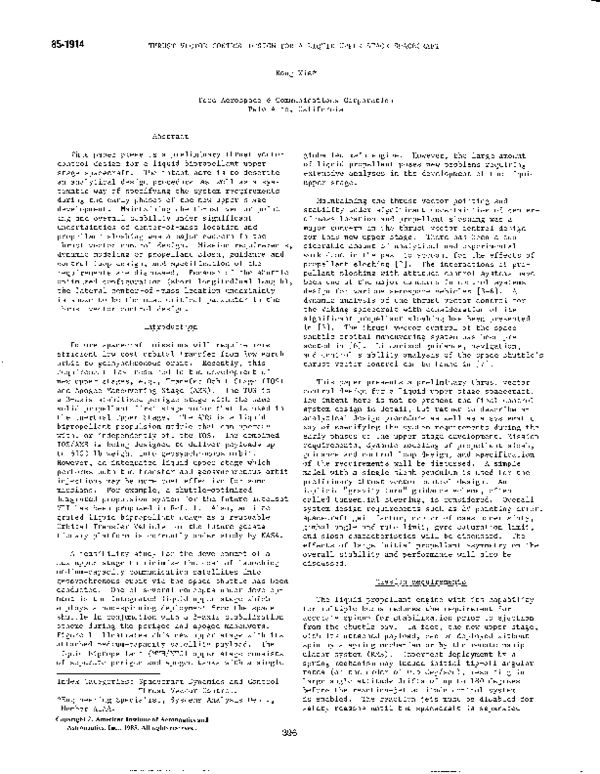 (PDF) Thrust vector control design for a liquid upper stage spacecraft