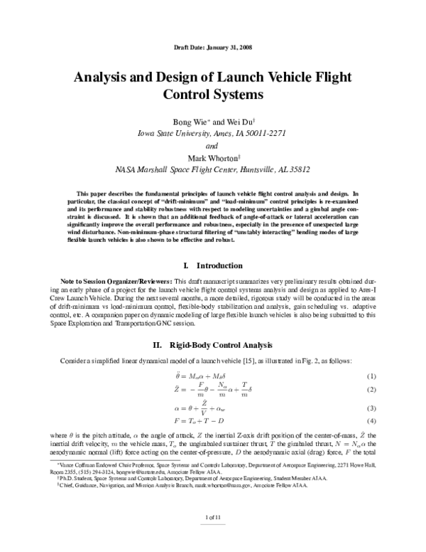 (PDF) Analysis and Design of Launch Vehicle Flight Control Systems