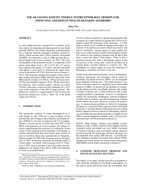 (PDF) Solar Sailing Kinetic Energy Interceptor (KEI) Mission for ...