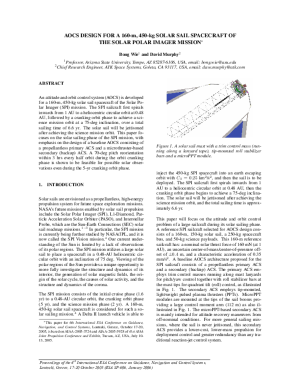(PDF) Aocs Design for a 160-M, 450-KG Solar Sail Spacecraft of the ...