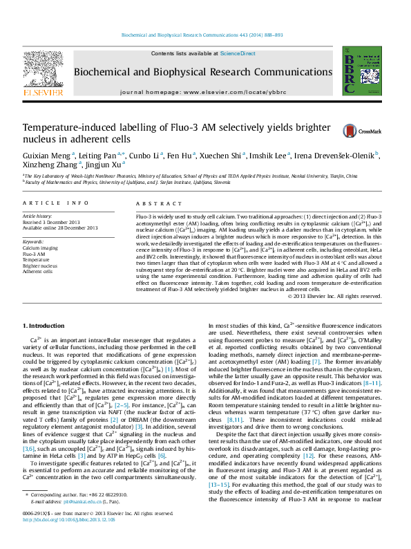 (PDF) Temperature-induced labelling of Fluo-3 AM selectively yields ...