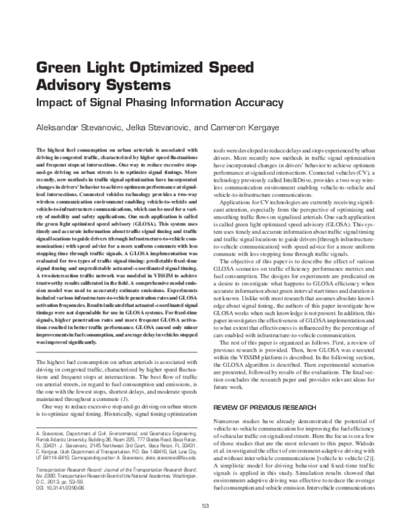 (PDF) Green Light Optimized Speed Advisory Systems