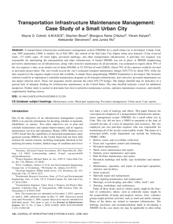 (PDF) Transportation Infrastructure Maintenance Management: Case Study ...
