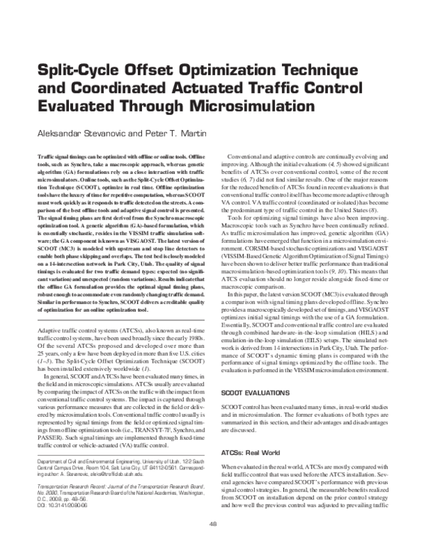 Pdf Split Cycle Offset Optimization Technique And Coordinated Actuated Traffic Control