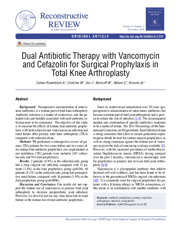 (PDF) Dual Antibiotic Therapy with Vancomycin and Cefazolin for ...